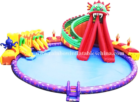 Large Outdoor Commercial Inflatable Dragon Theme Ground Water Park for ...