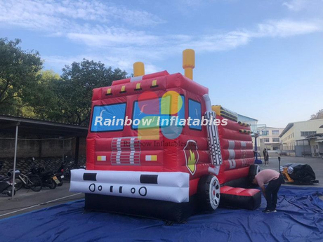 Inflatable Fire Truck Jumper Fire Station & Fire Truck Inflatable ...